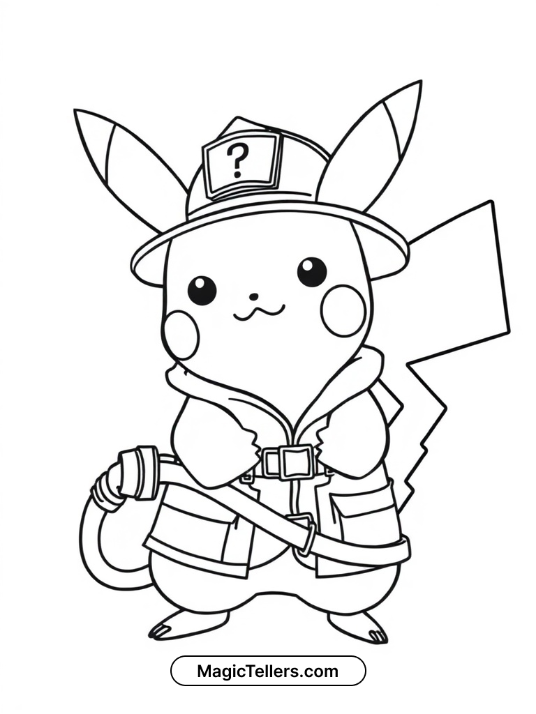 Pikachu Firefighter Coloring Page | Hero | MagicTellers
