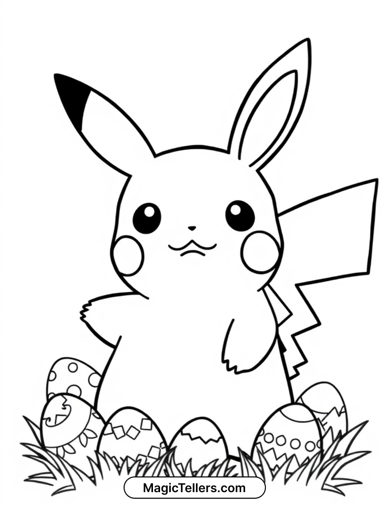 Pikachu Easter Coloring Page | Bunny Ears | MagicTellers