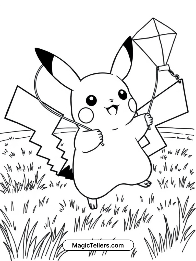 Pikachu Kite Coloring Page | Windy Day Fun | MagicTellers
