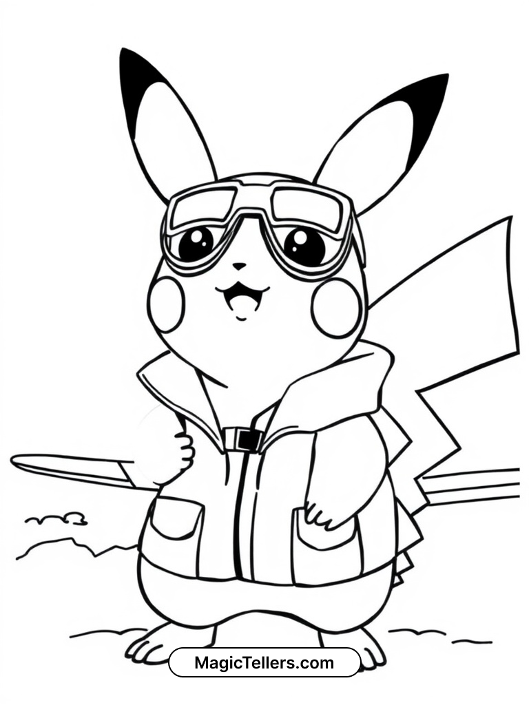 Pikachu Pilot Coloring Page | Flying Adventure | MagicTellers