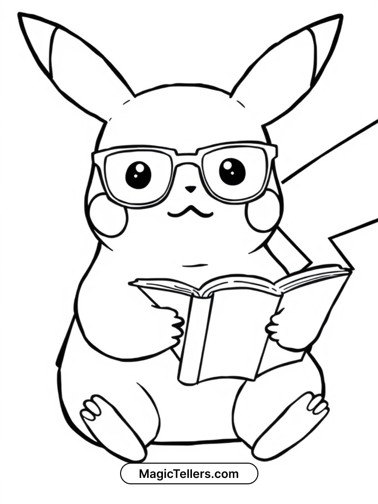 Pikachu Reading Book Coloring Page | Smart Pikachu | MagicTellers