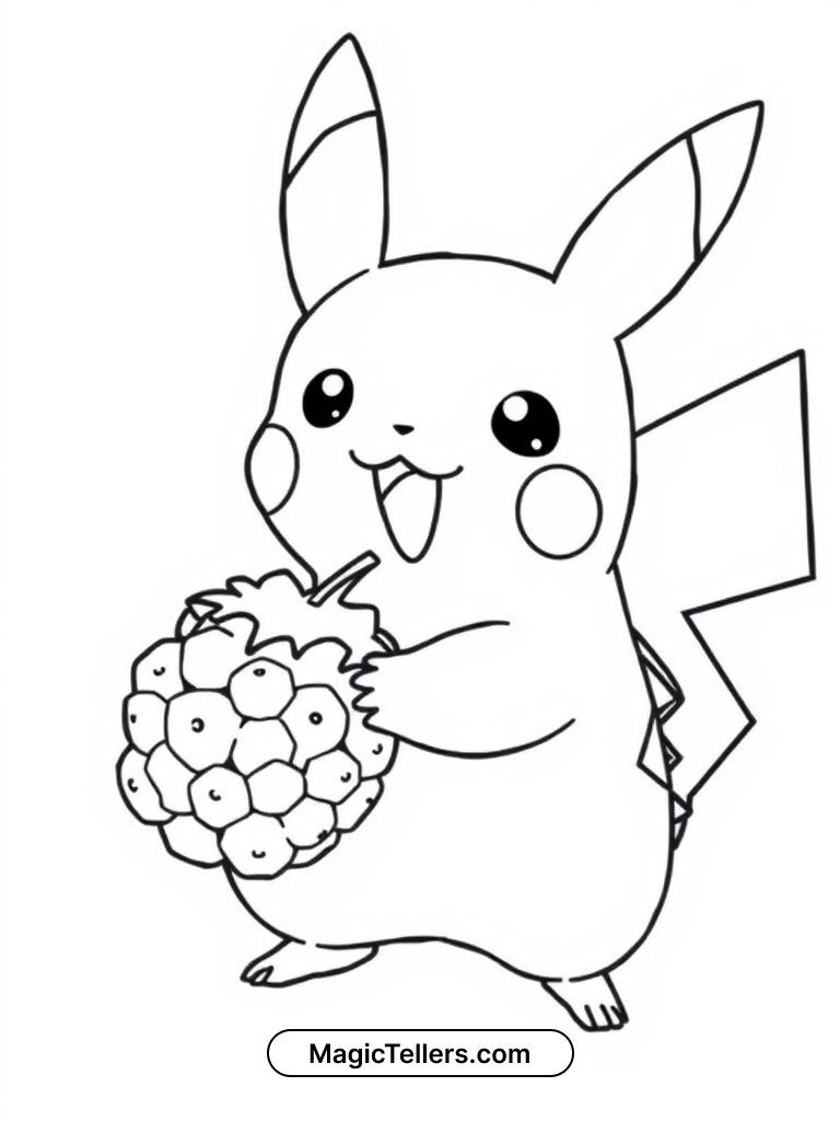 Pikachu Eating Berry Coloring Page | Cute Scene | MagicTellers