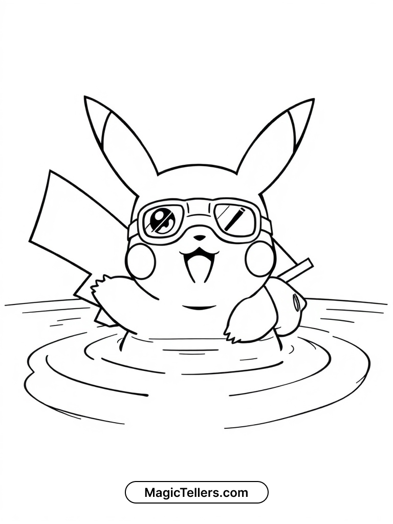 Pikachu Swimming Coloring Page | Pool Fun | MagicTellers