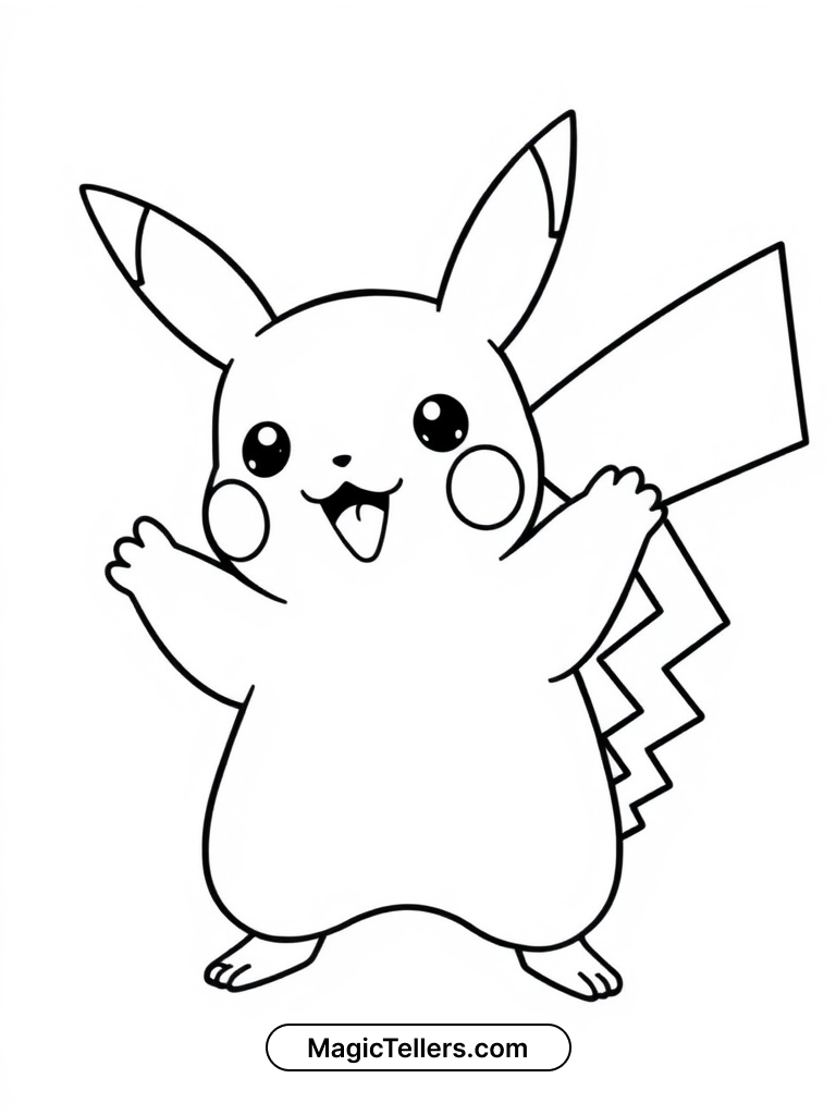 Pikachu Waving Coloring Page | Free Printable | MagicTellers