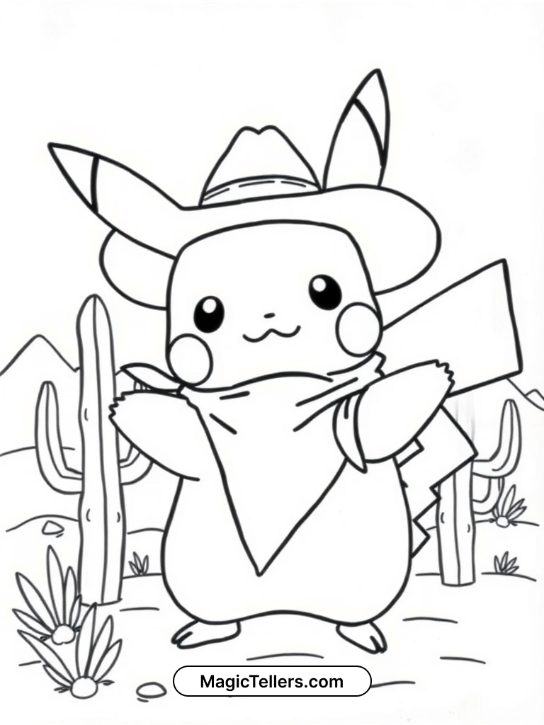 Pikachu Cowboy Coloring Page | Wild West | MagicTellers