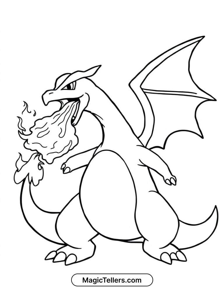 Charizard Fire Attack Coloring Page | Flamethrower | MagicTellers