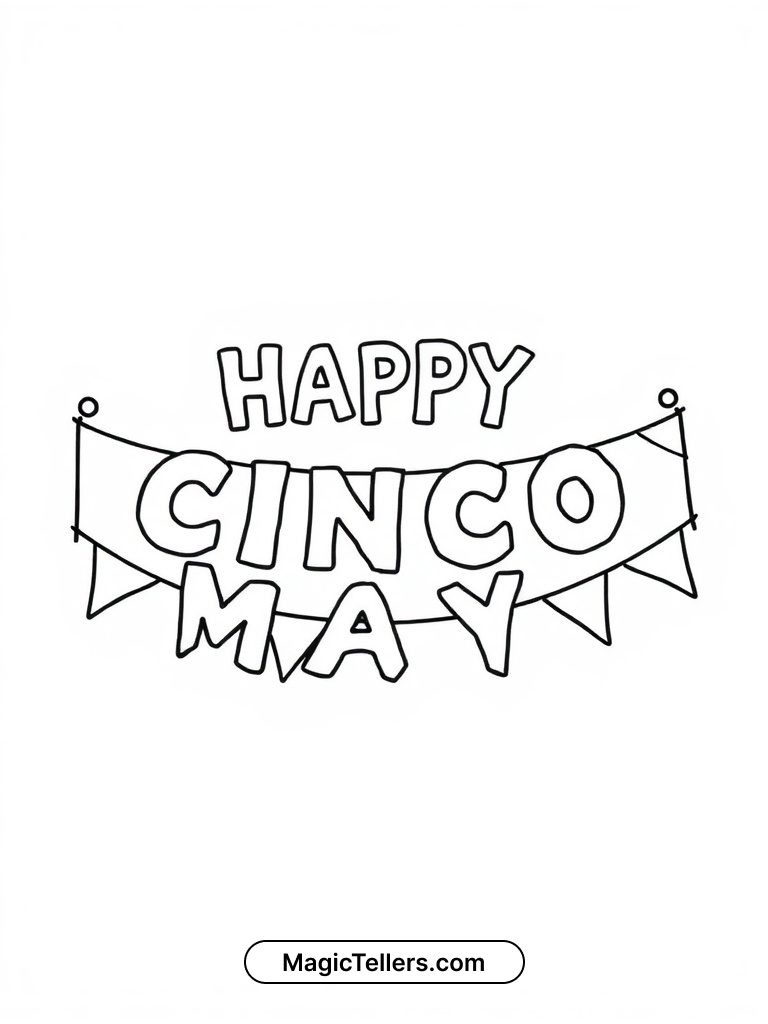Happy Cinco de Mayo Banner Coloring Page | Free Printable | MagicTellers