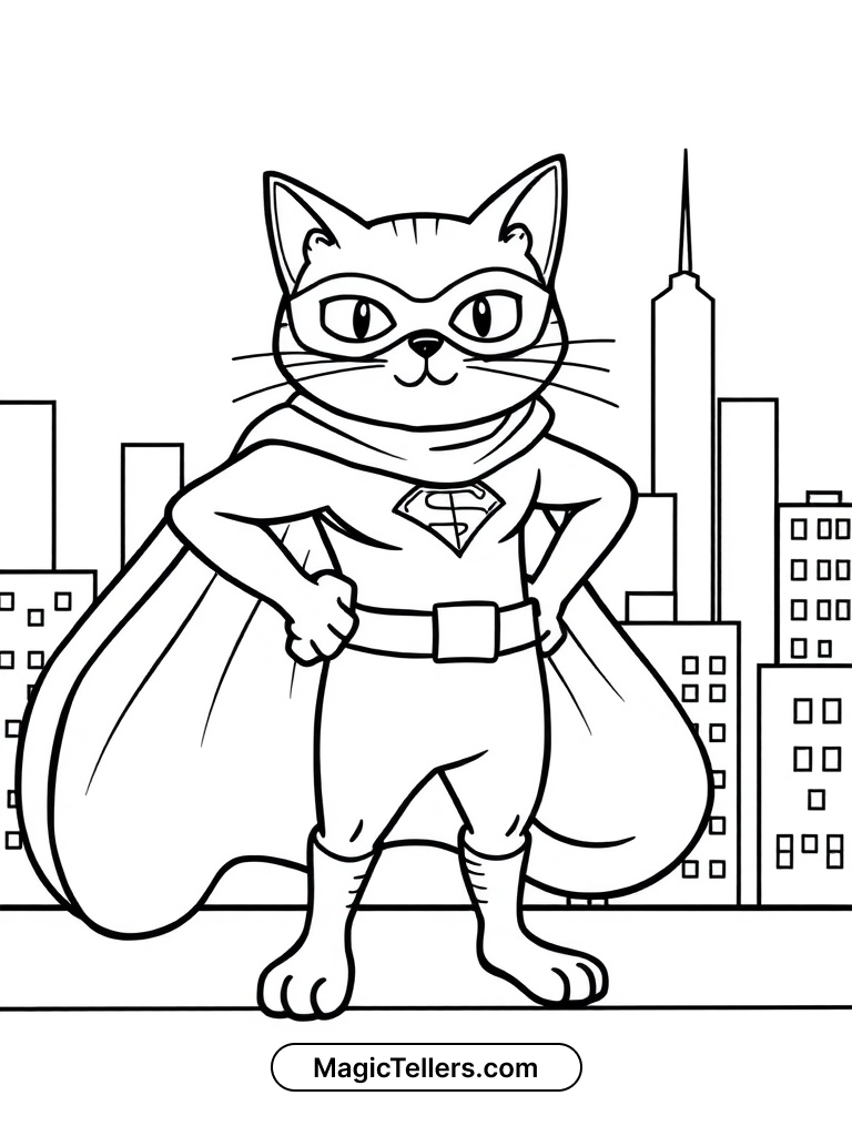 Superhero Cat Coloring Page | Free Printable | MagicTellers