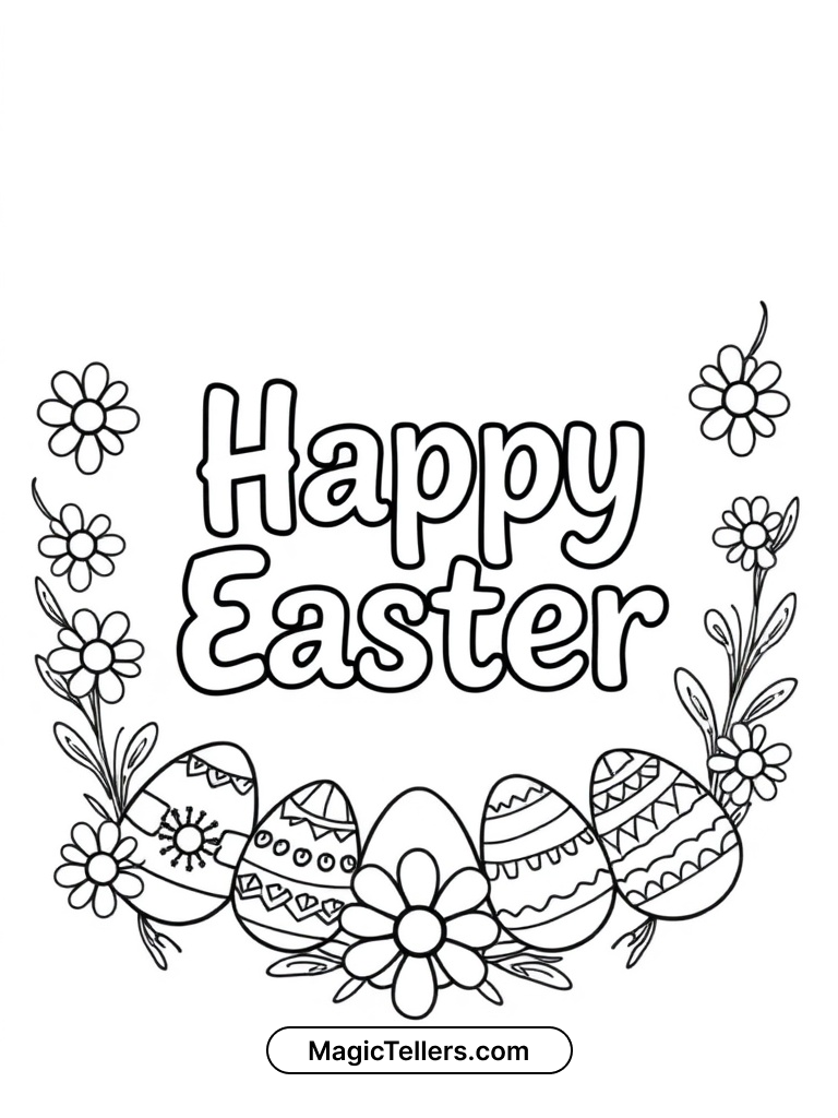 Happy Easter Eggs Greeting Coloring Page | Printable | MagicTellers