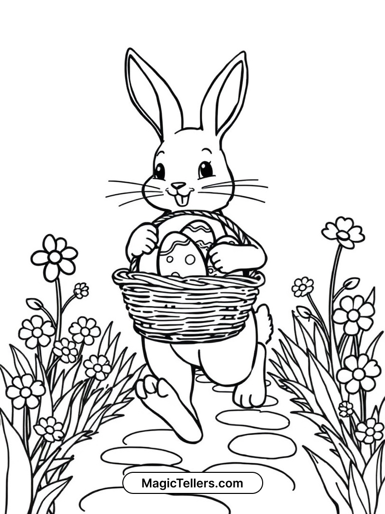 Easter Bunny with Basket Coloring Page | Printable | MagicTellers