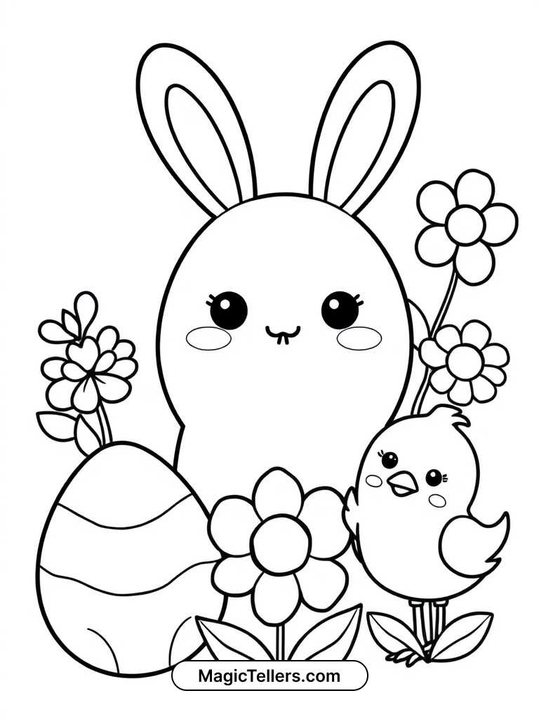 Kawaii Easter Coloring Page | Free Printable | MagicTellers